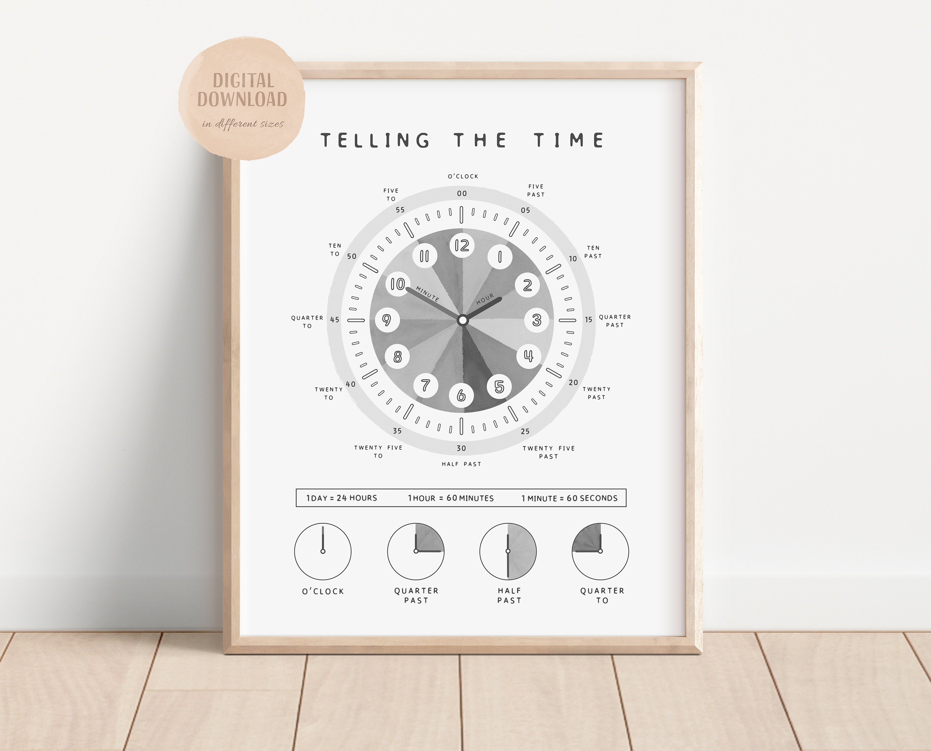 Telling the Time Poster Time Printables Neutral Playroom - Etsy