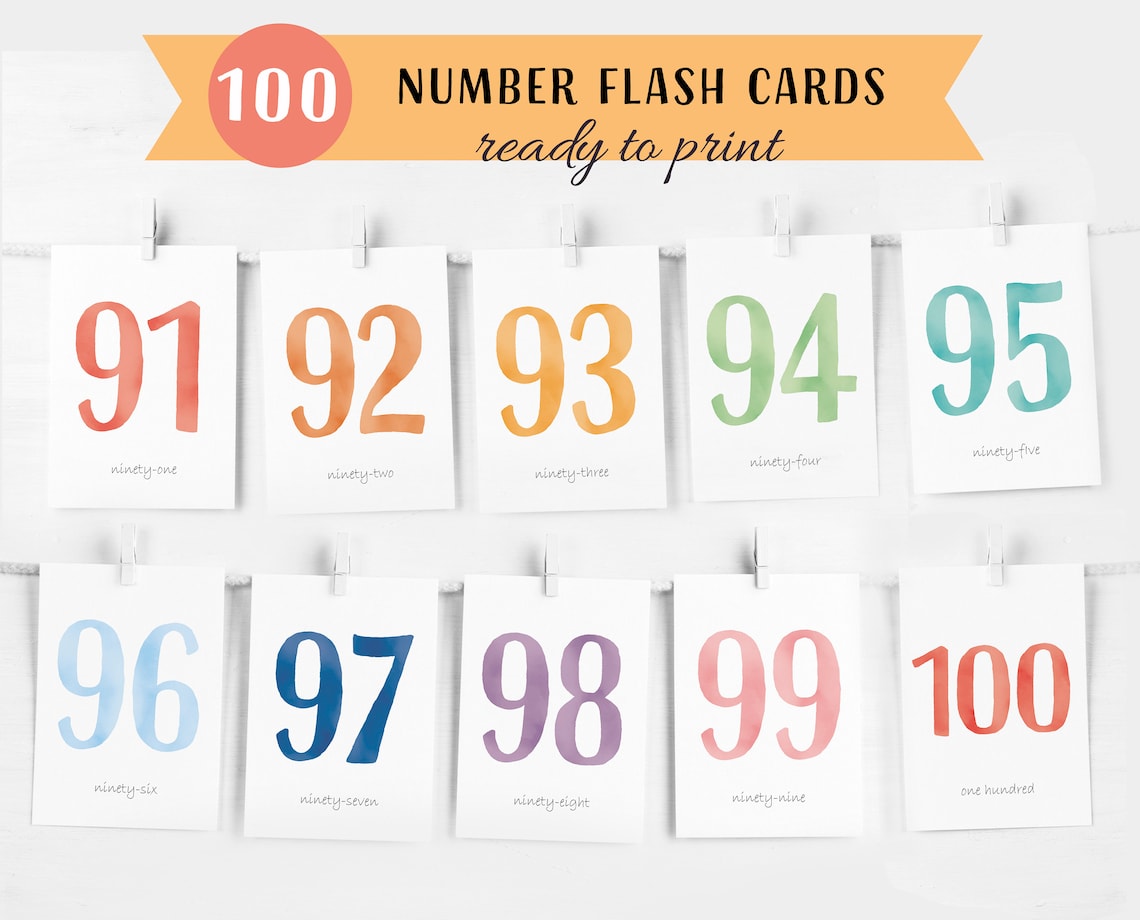 Number Flash Cards 1-100 Count to 100 Preschool Counting - Etsy
