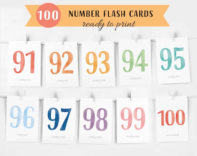 Number Flash Cards, 100 Printable Numbers 1-100 Flashcards, Preschool ...