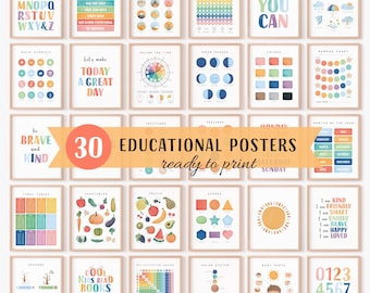 Educational Posters, 12 Homeschool Prints, Montessori Classroom Decor ...