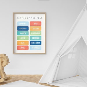 Rainbow Months of the Year Poster, Playroom Educational Poster, Rainbow ...