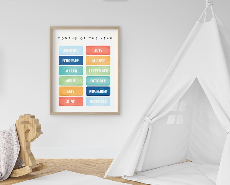 Rainbow Months of the Year Poster, Playroom Educational Poster, Rainbow ...