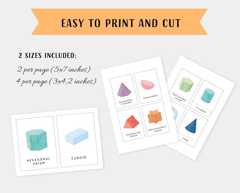 3D Shapes Flash Cards: Montessori Learning Materials (digital Download ...