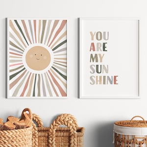 Set of 2 Playroom Posters, Watercolor Sun Poster, You Are My Sunshine ...