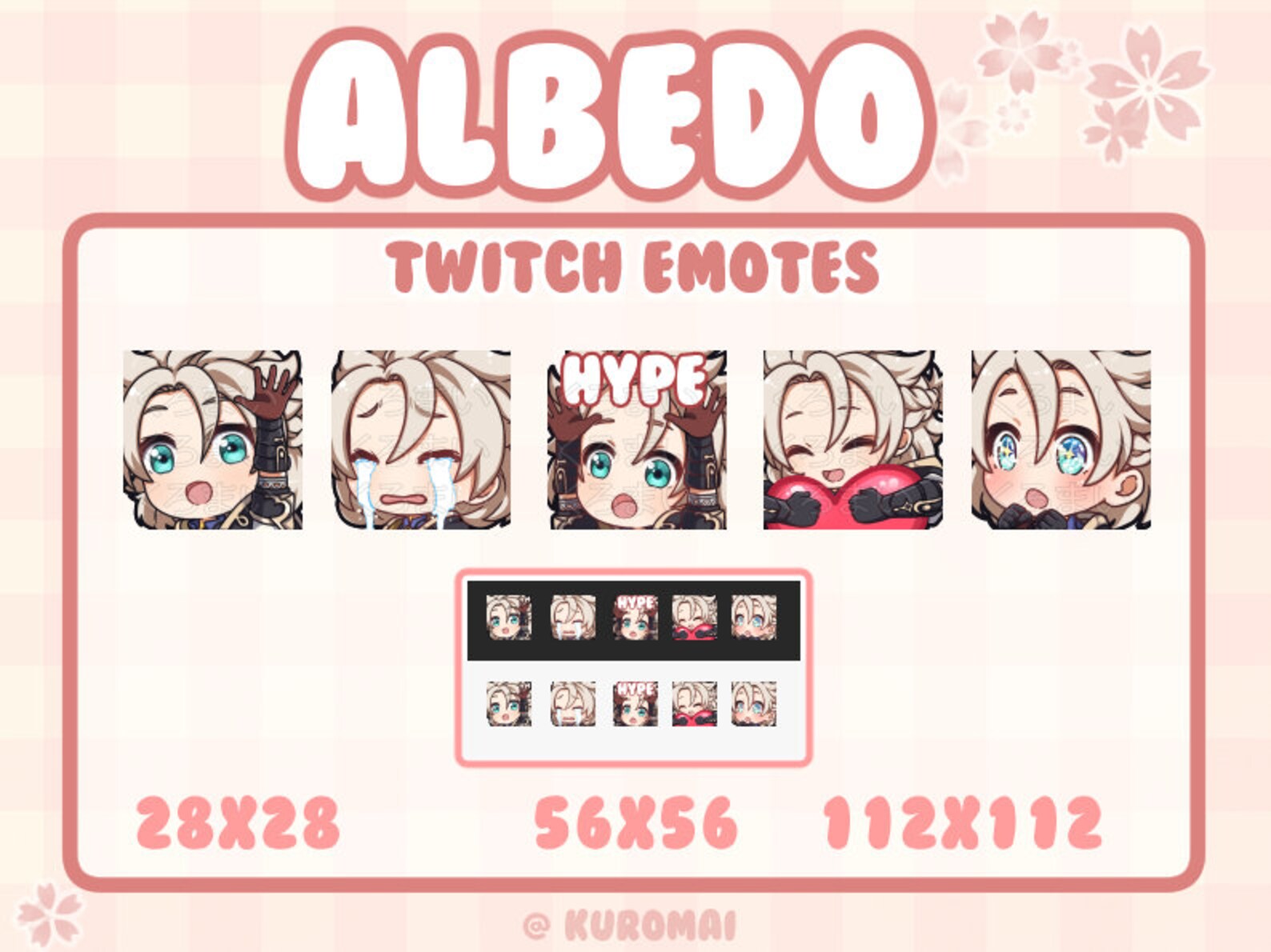 Twitch Emote Pack, Genshin Albedo, 5 Emotes, Streamer, Discord, Etc ...