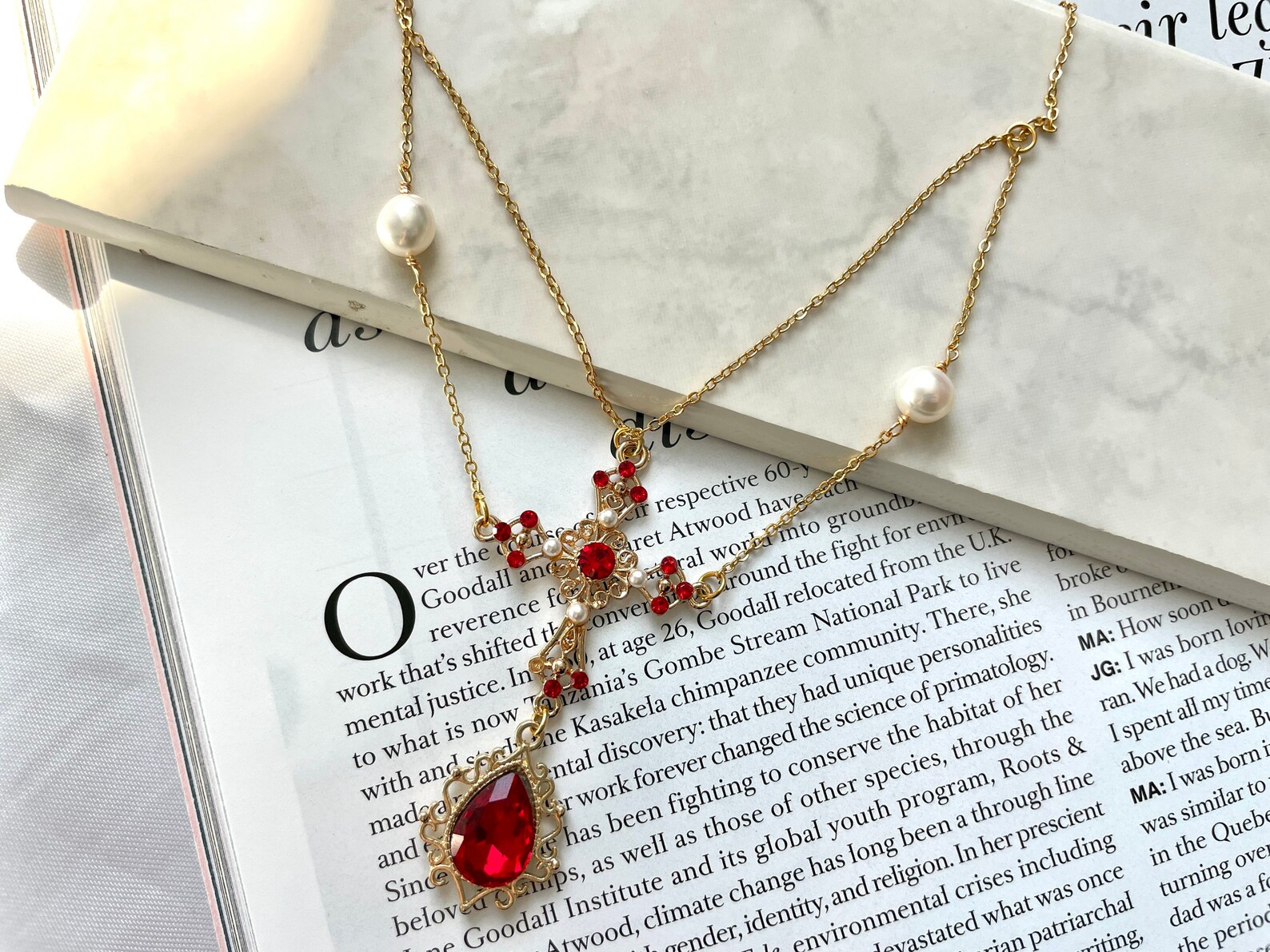 Ruby Design Pendant Necklace, 18k Gold-filled Gothic Necklace, Double ...