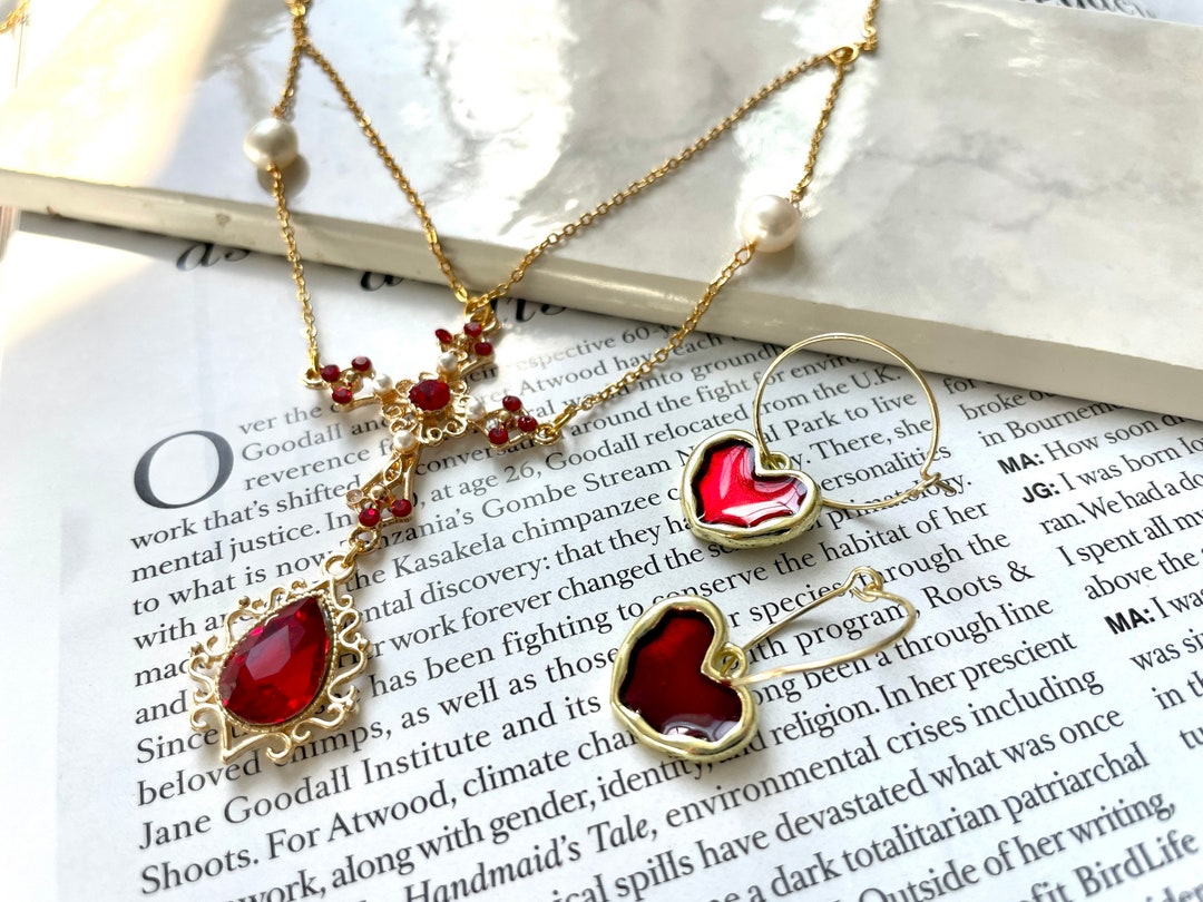 Ruby Design Pendant Necklace, 18k Gold-filled Gothic Necklace, Double ...