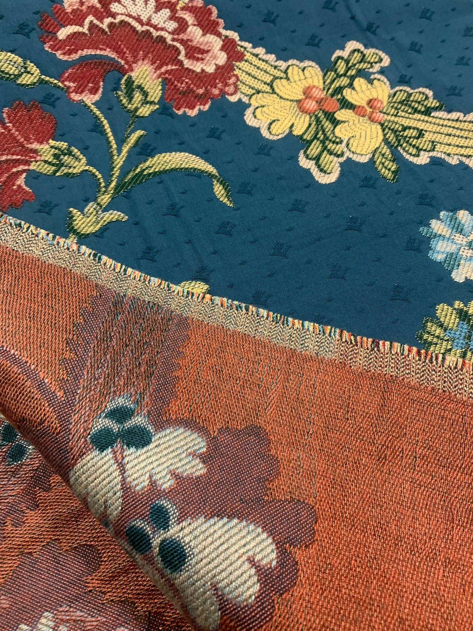 Damask Lampas Fabric, Upholstery Fabric, Damask Fabric, Dark Blue ...