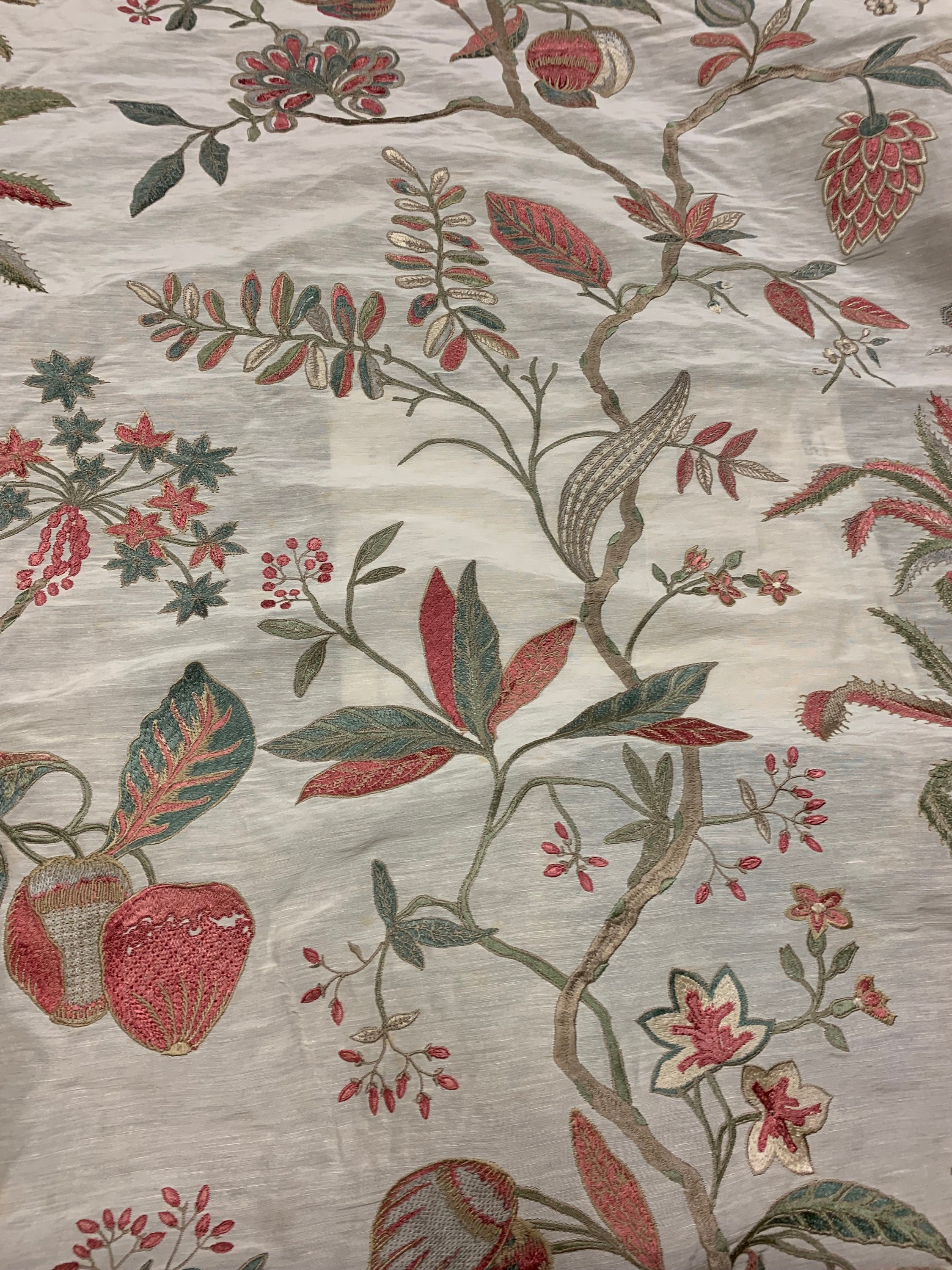 Embroidered Exotic Pineapple Silk Linen, Upholstery Fabric, Luxury ...