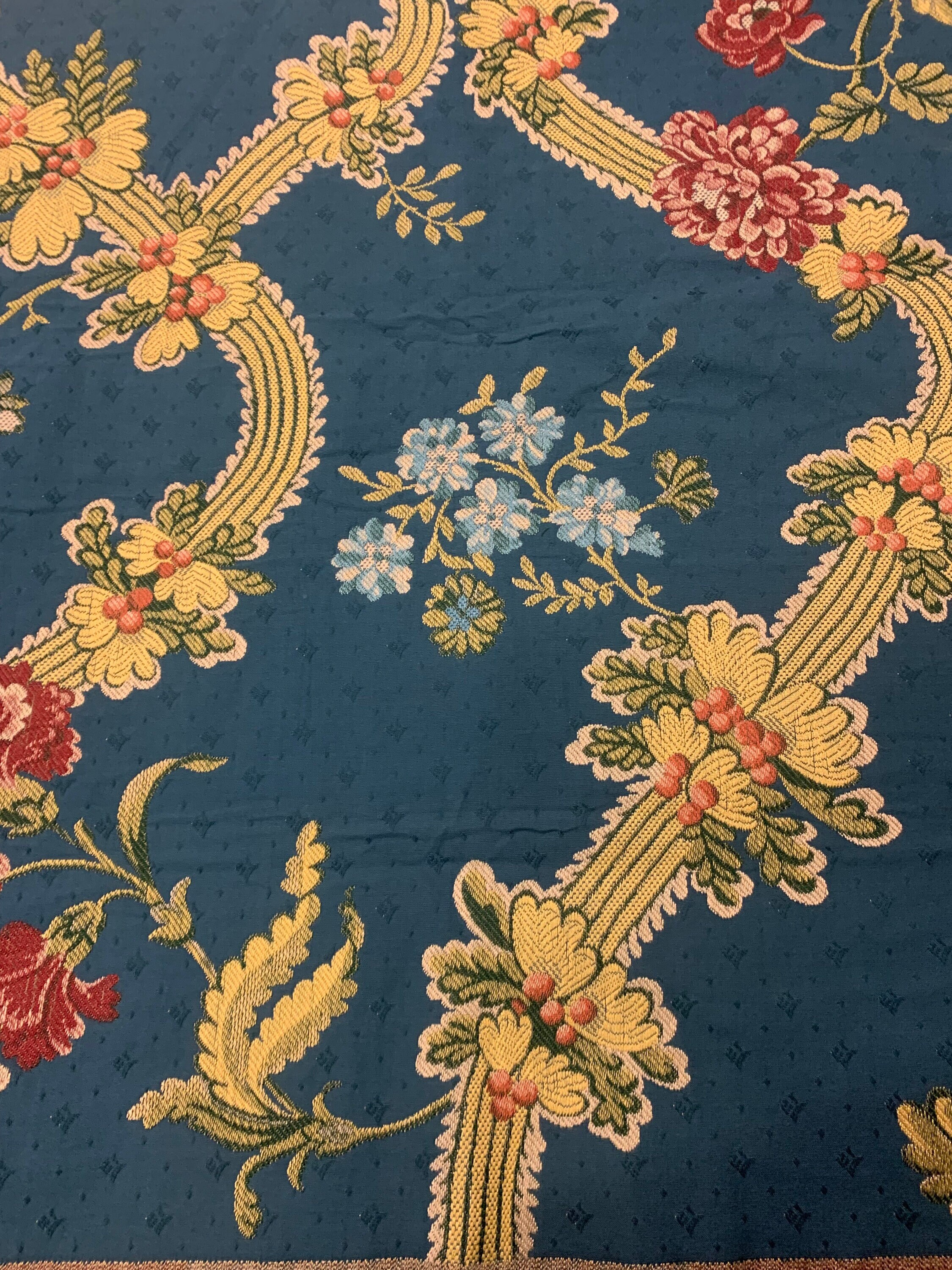 Damask Lampas Fabric, Upholstery Fabric, Damask Fabric, Dark Blue ...