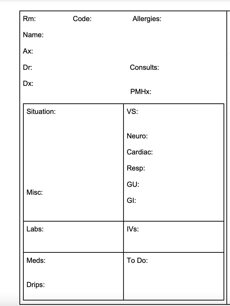 2 Patient Nurse Report Sheet | Etsy