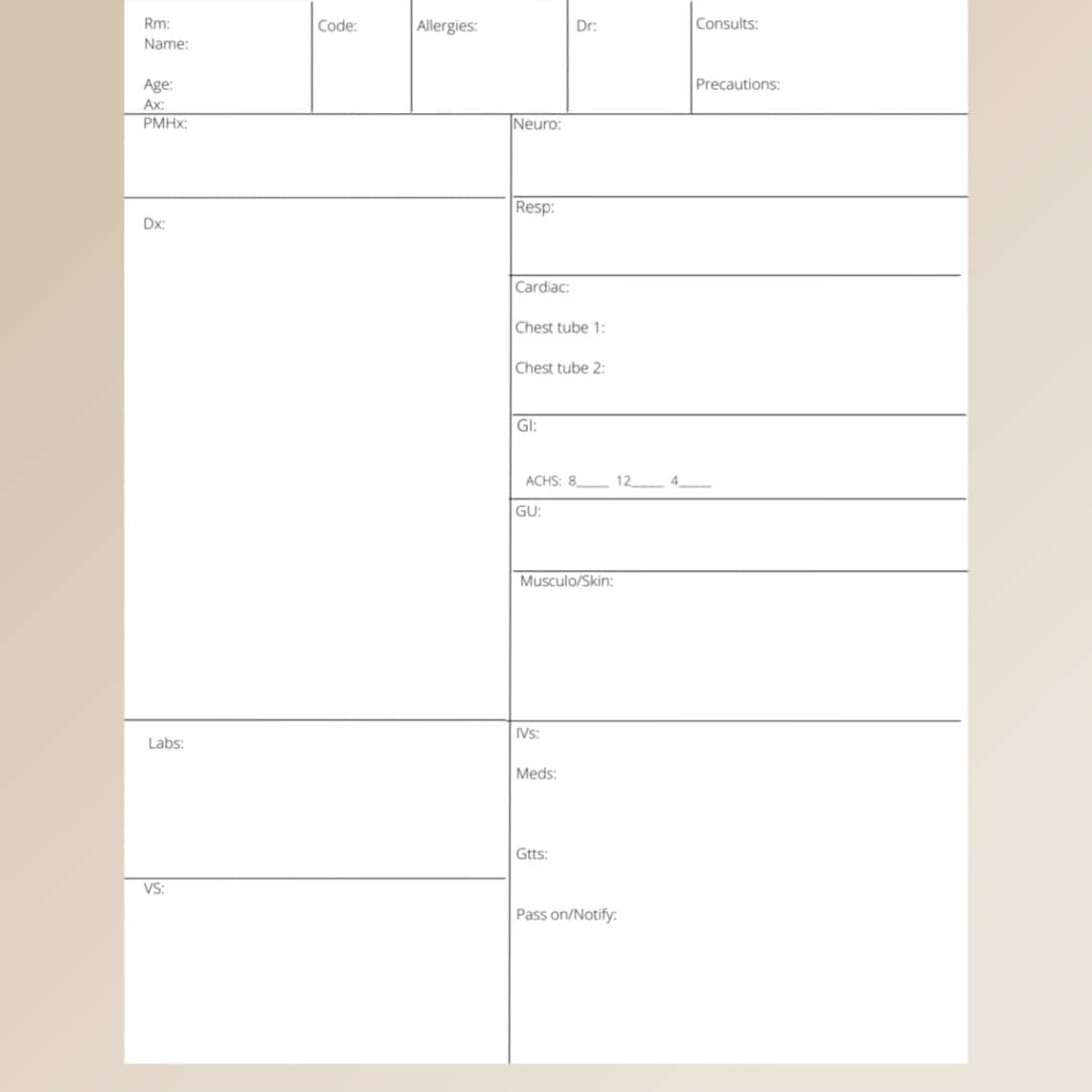 1 Pt Cardiac Nursing Report Sheet - Etsy