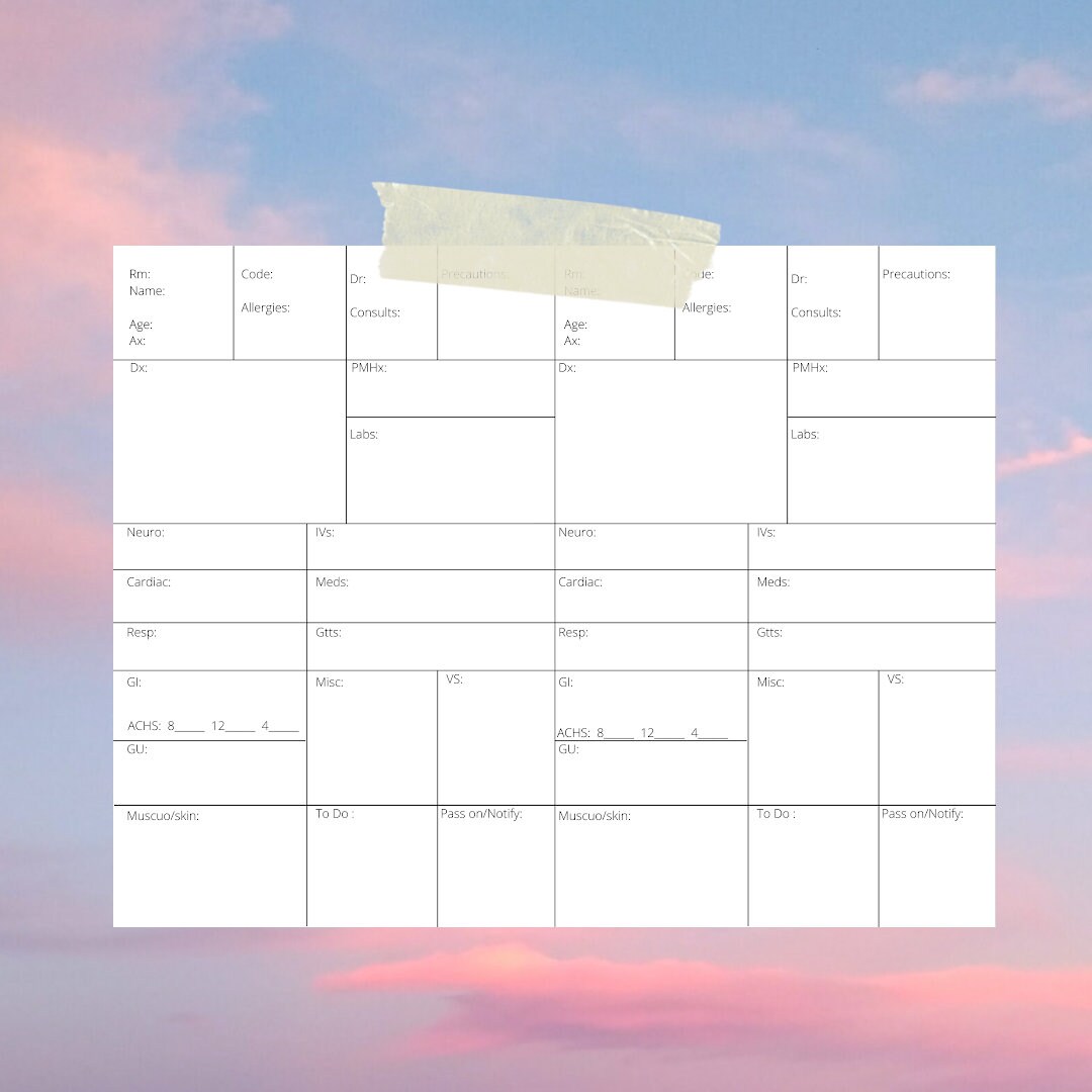 2 Patient Nurse Report Sheet - Etsy