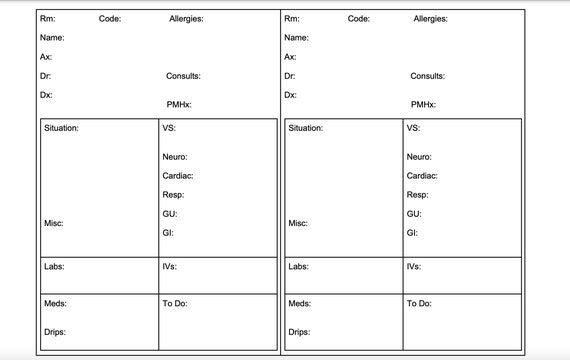 2 Patient Nurse Report Sheet | Etsy