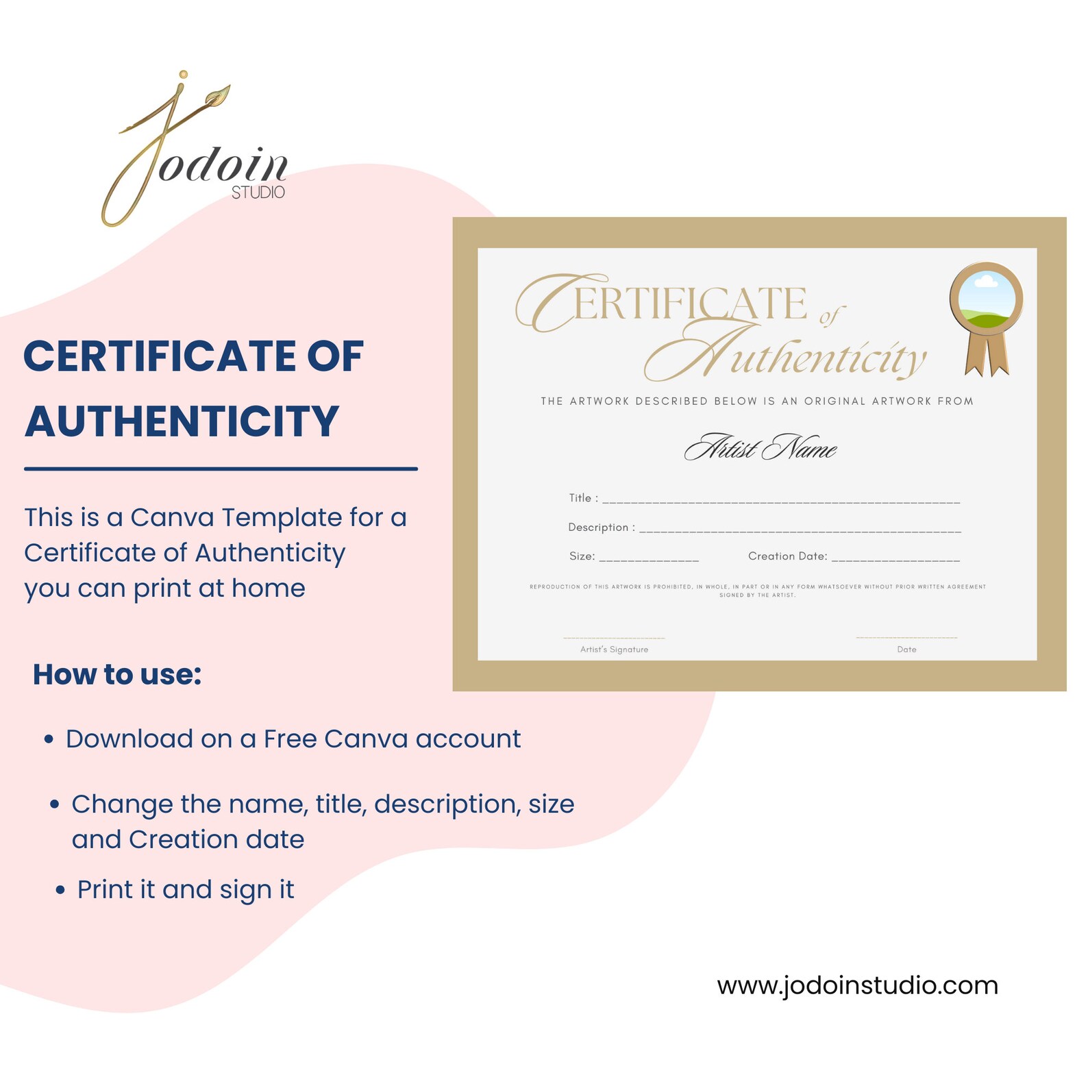 Simple Certificate of Authenticity - Printable Artist Resources for ...