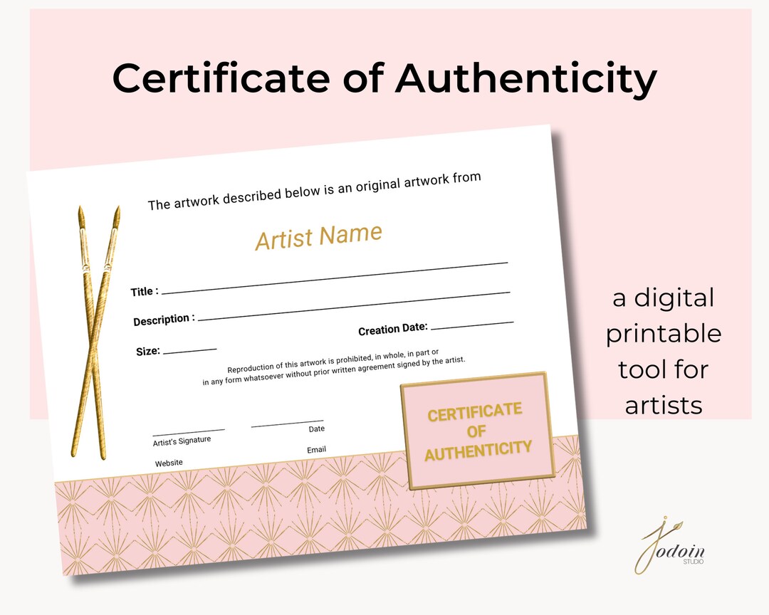 Certificate of Authenticity - A Printable Artist Resources for Your Art ...