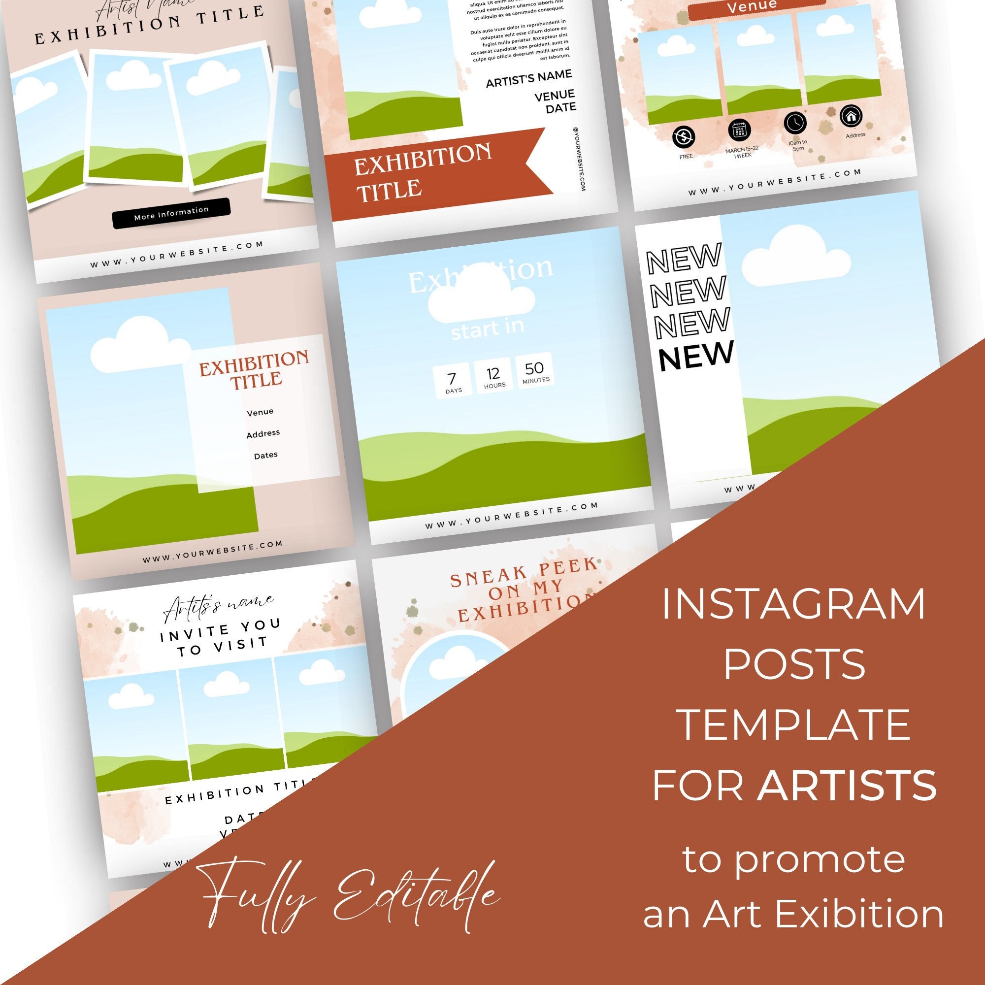 12 Editable Watercolor Instagram Posts Template for Artist to Promote ...