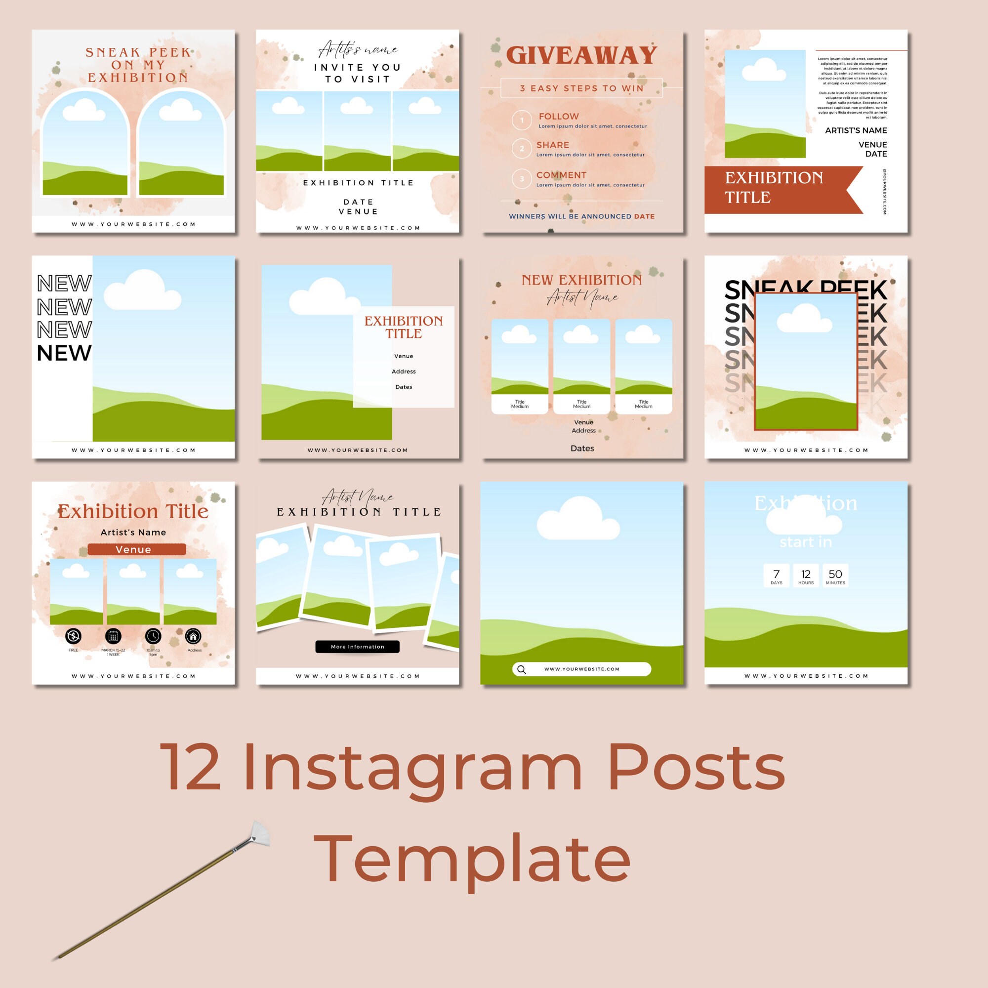 12 Editable Watercolor Instagram Posts Template for Artist to Promote ...
