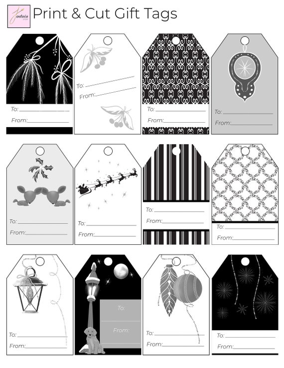 Black & White Printable Christmas Tags Digital Gift Tags Set - Etsy