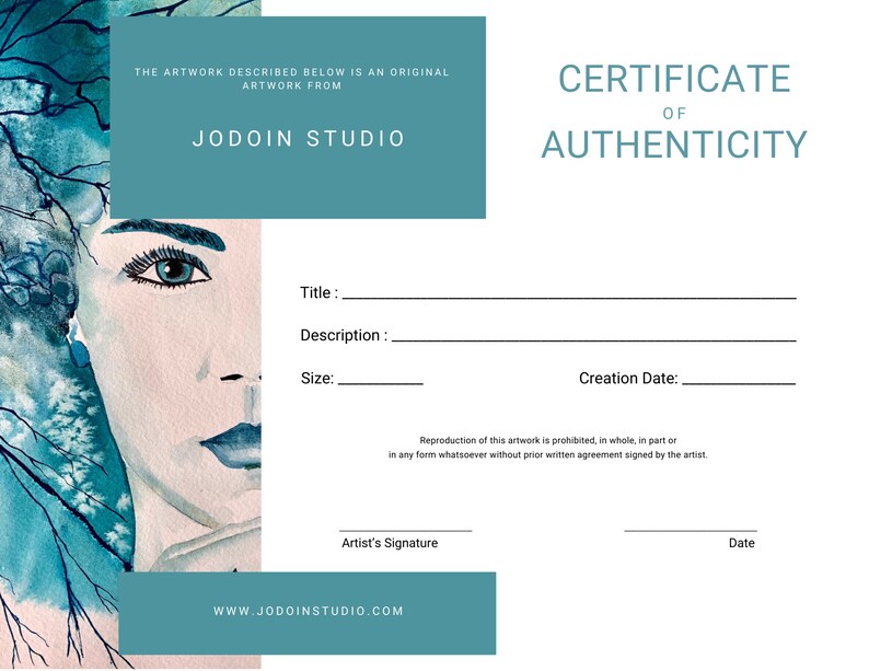 Unique Certificate of Authenticity - Printable Artist Resources for ...