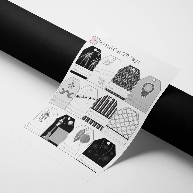 Black & White Printable Christmas Tags - Digital Gift Tags Set ...