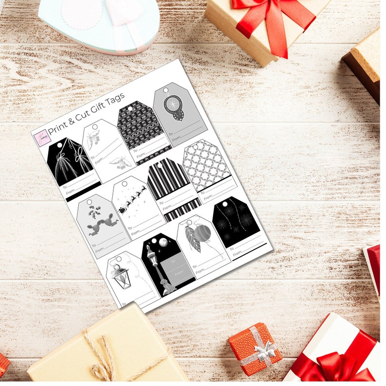 Black & White Printable Christmas Tags - Digital Gift Tags Set ...