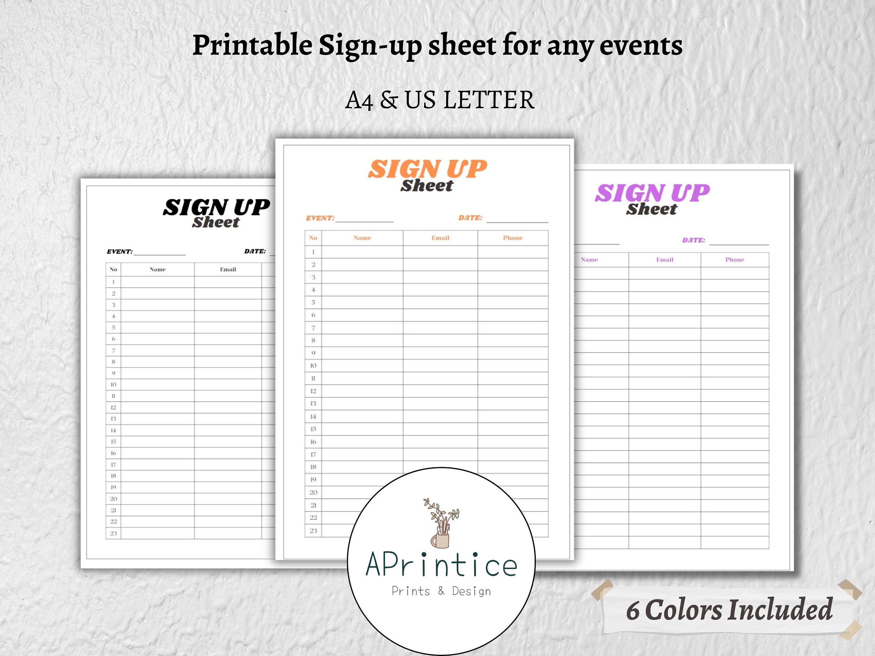 Sign up Sheet Template, Printable Sign up Template, Sign up Form, Event ...