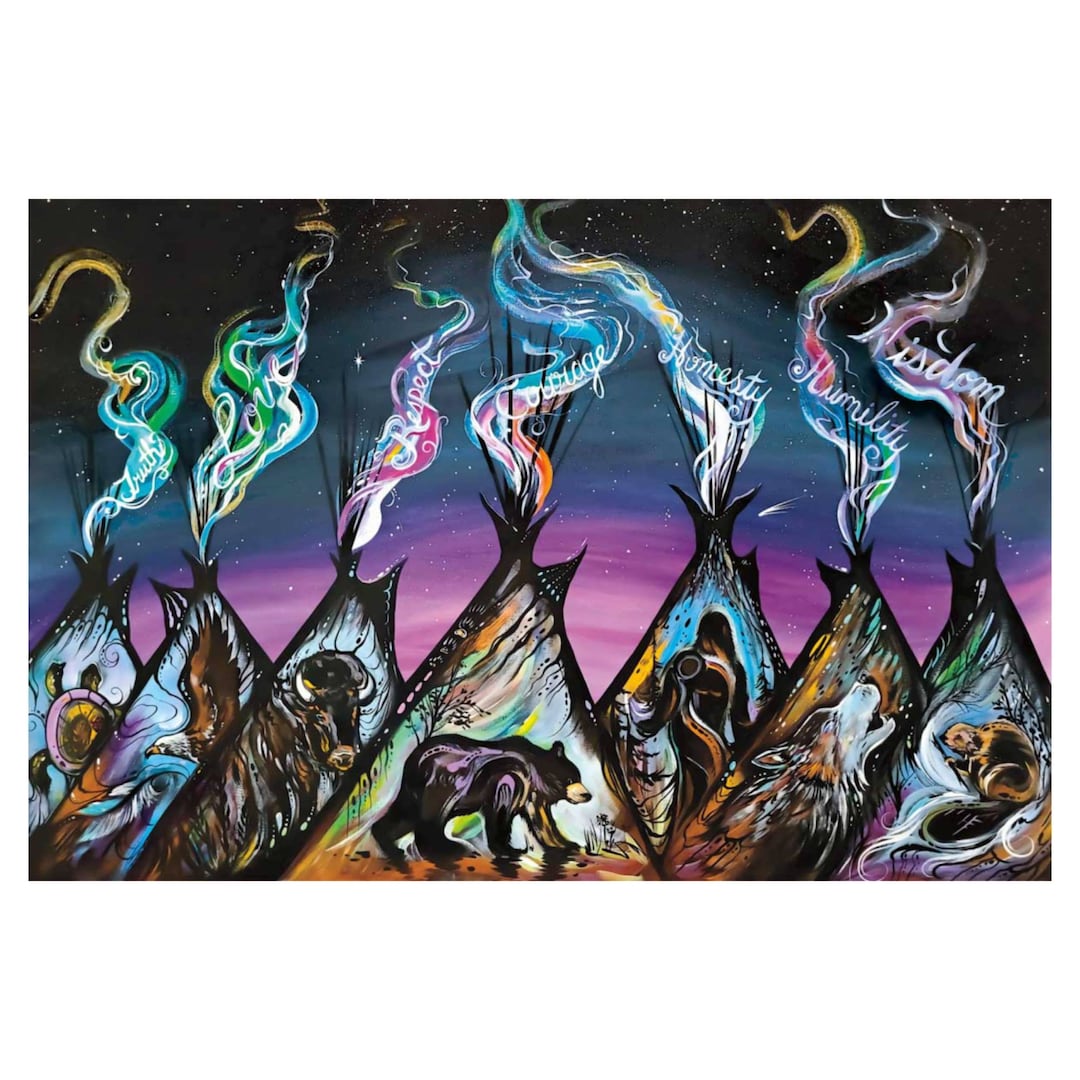 Seven Sacred Tipis by Carla Joseph, Indigenous Art Print, Seven ...