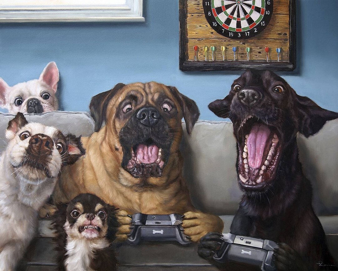 Gamers by Lucia Heffernan Art Print - Animal Dog Wall Decor, Dog Poster ...