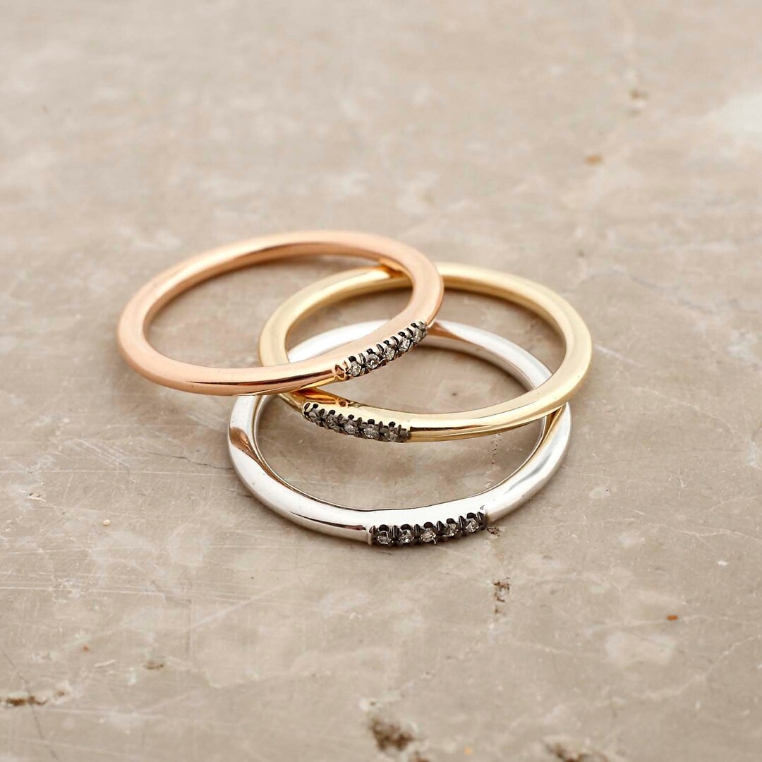 Diamond Stacking Ring Set Three Tone Ring Set of 3 Simple Band Rings ...