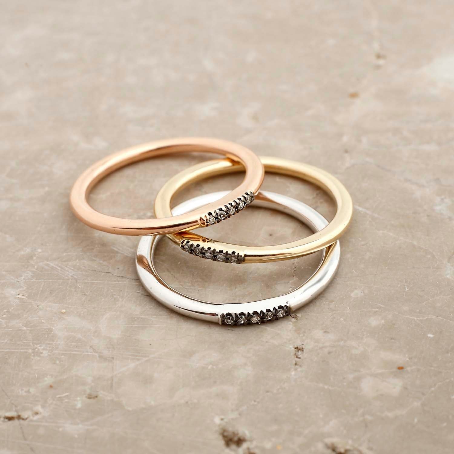 Diamond Stacking Ring Set Three Tone Ring Set of 3 Simple Band - Etsy