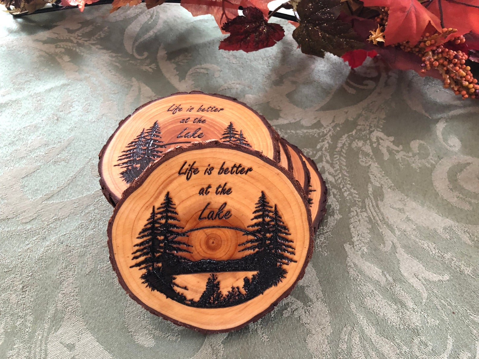 Rustic Wooden Coasters Set Handmade Home Decor Life is - Etsy