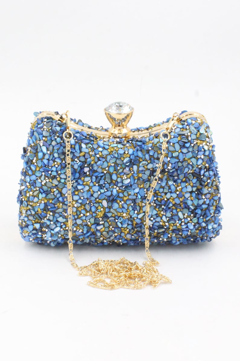Women Evening Clutch Bags Blue Evening Bag With Natural Stone Wedding ...