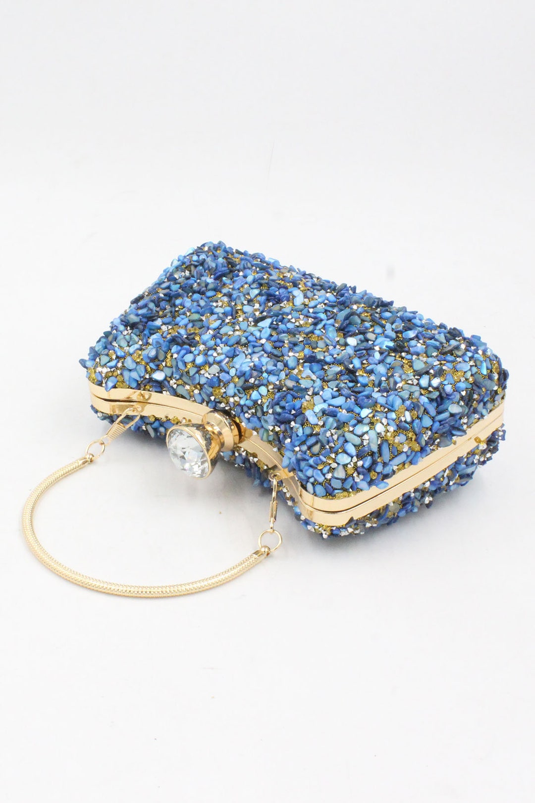 Women Evening Clutch Bags Blue Evening Bag With Natural Stone Wedding ...
