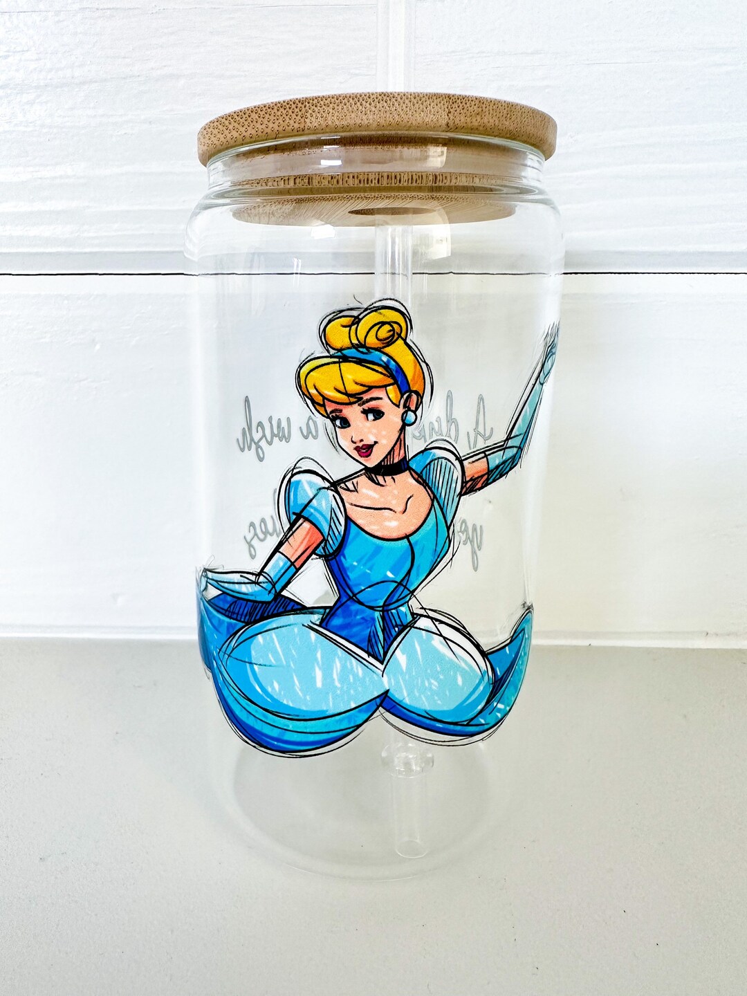 Cinderella Inspired Glass Tumbler Disney Princess Dream Big Disneyland ...