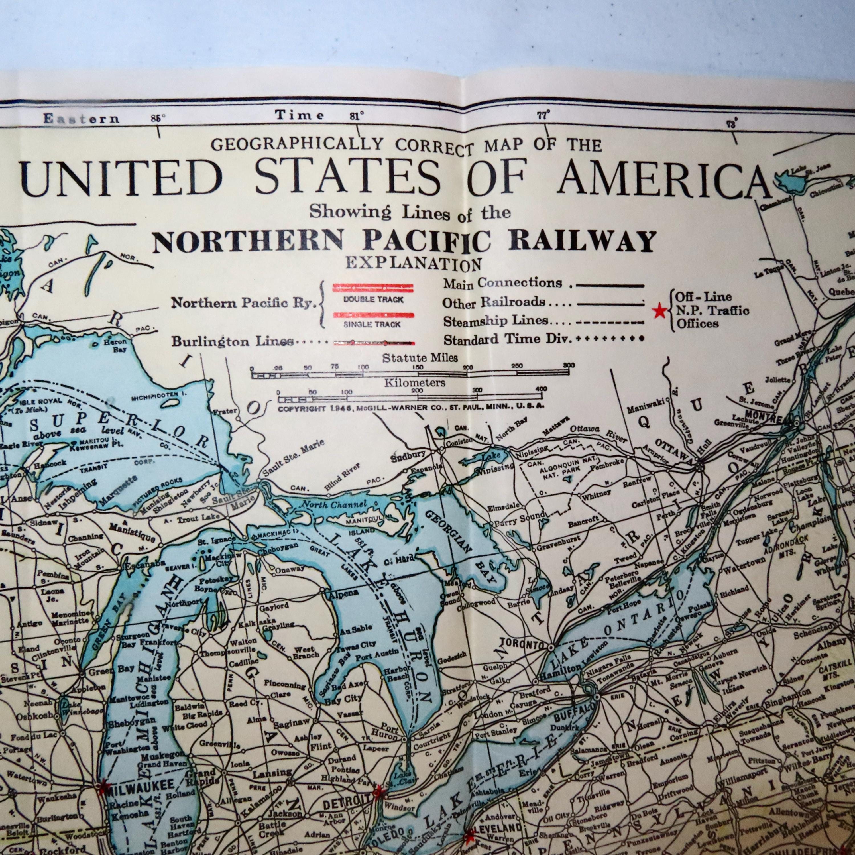 Northern Pacific Railway Map Vintage Mar 1946 Railway Line 40s 50s ...
