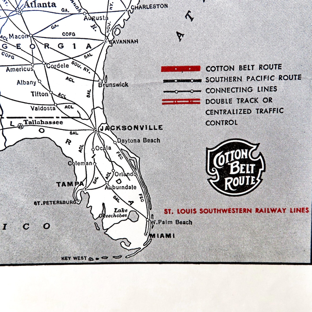 Cotton Belt Route Map Jan 1956 Southern Pacific Vintage 50s ...
