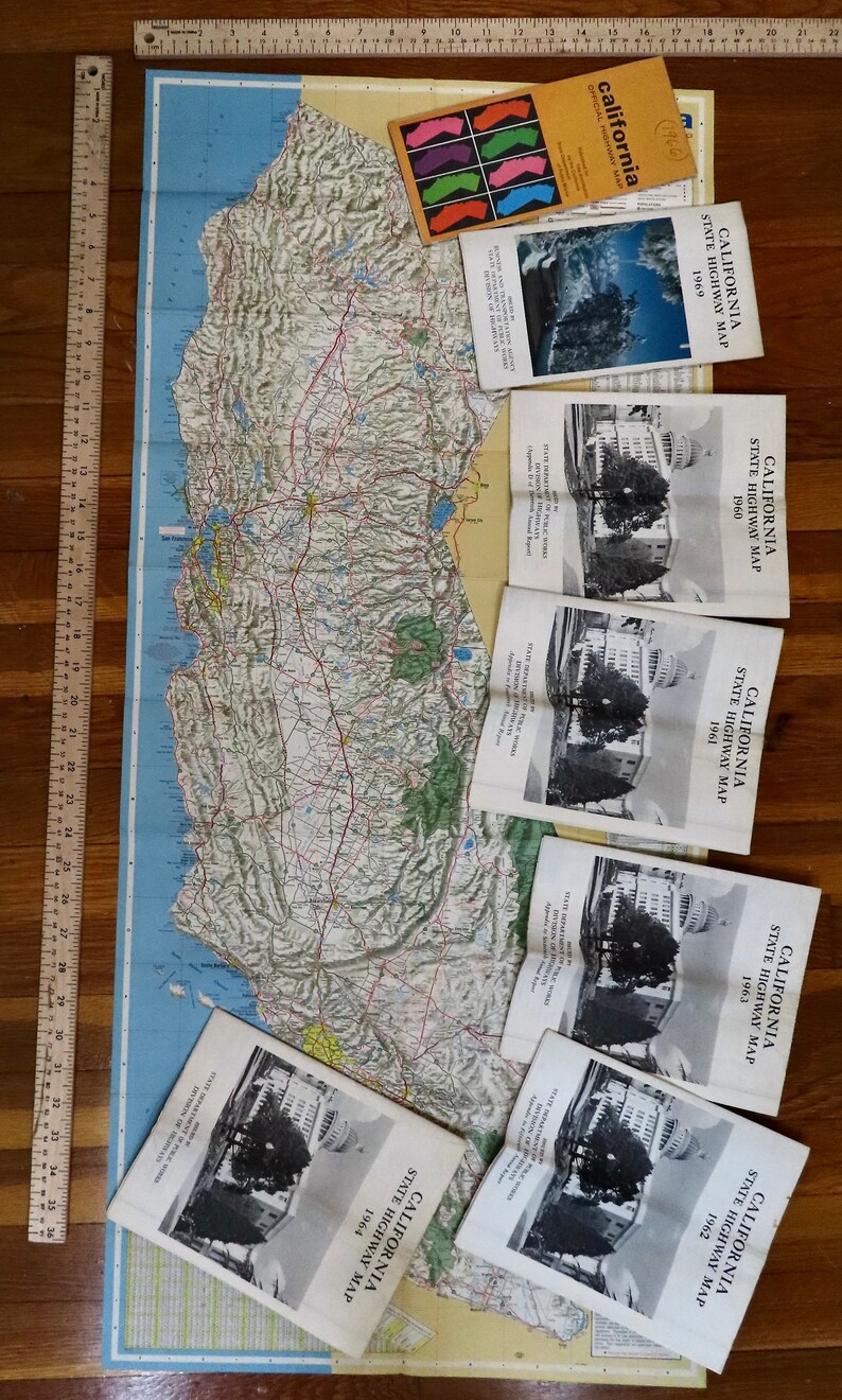 California Maps State Highway Folded Car 40s 50s 60s 70s 90s Gas Oil - Etsy