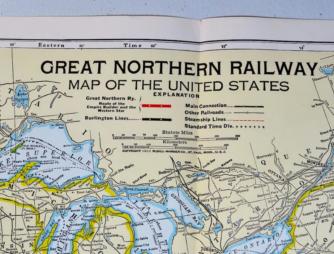 Great Northern Railway Map Burlington Lines Map 1952 Vintage 50s ...