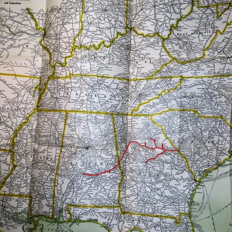 Altanta & West Point Railroad Map Vintage 9/39 Reprinted 3/47 40s ...