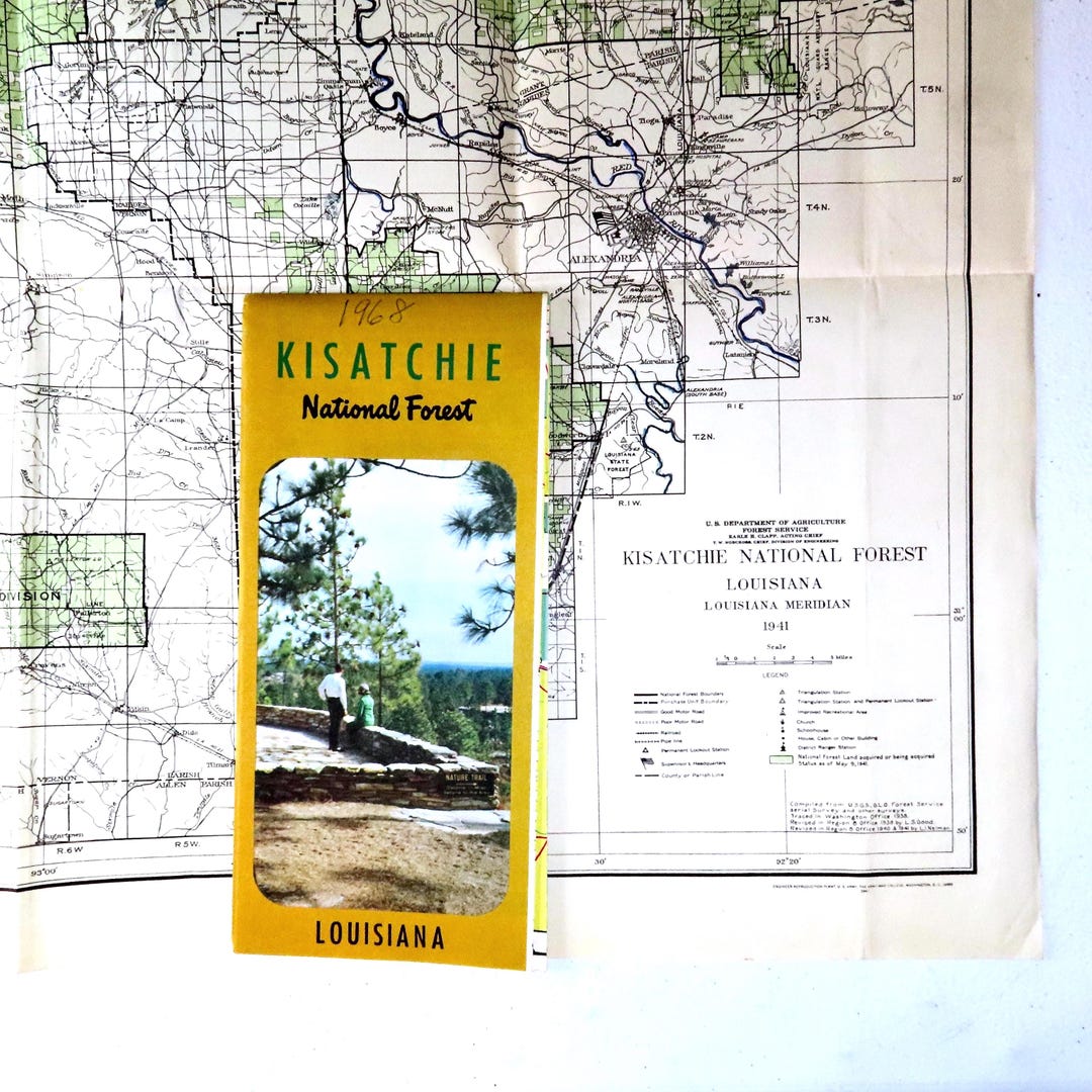 Louisiana Kistatchie National Forest Map State Vintage Map 1941 1968 ...