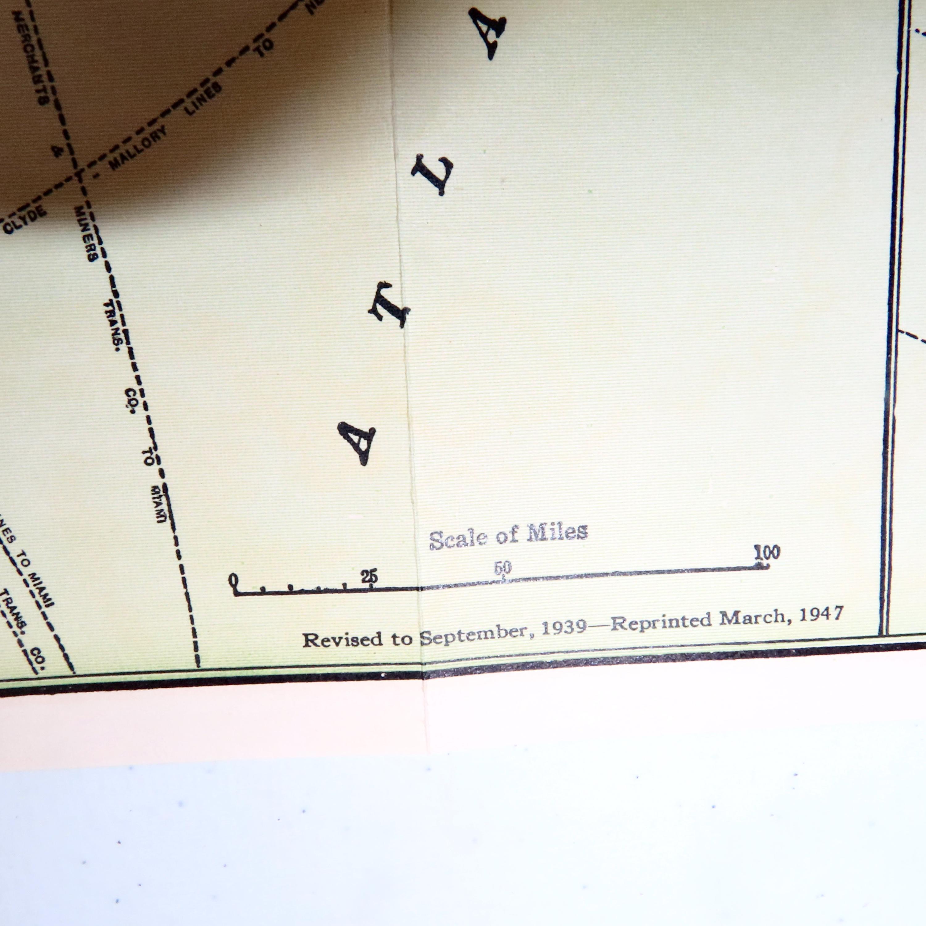 Altanta & West Point Railroad Map Vintage 9/39 Reprinted 3/47 40s ...