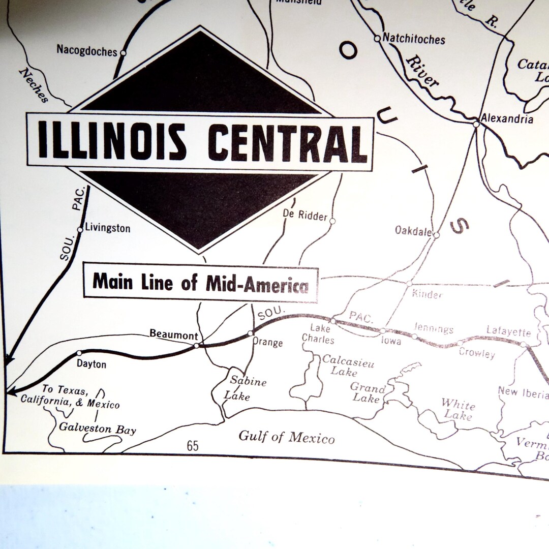 Illinois Central Railway Map Oct 1951 Vintage 50s Collectibles Train ...
