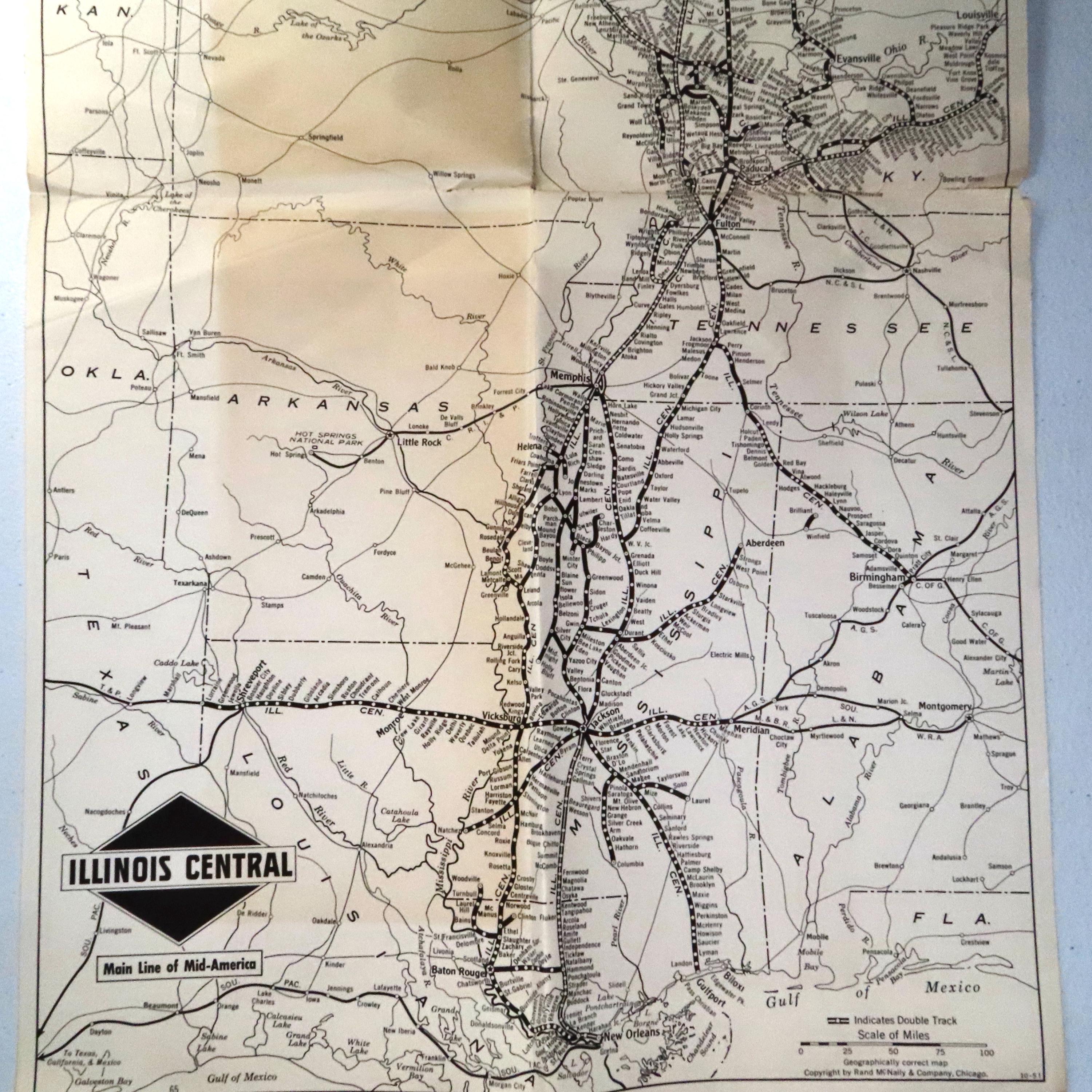 Illinois Central Railway Map Oct 1951 Vintage 50s Collectibles Train ...
