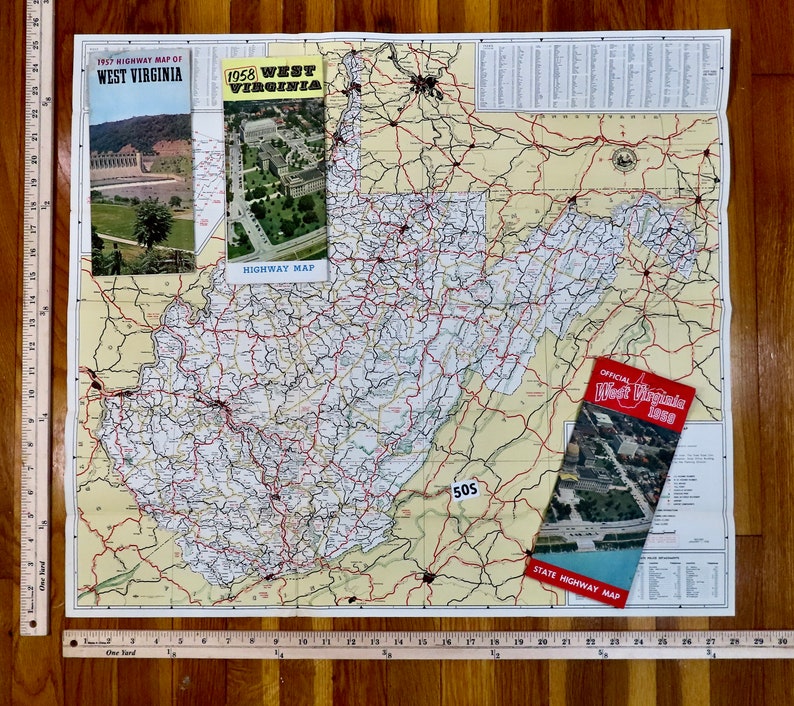 West Virginia Map Highway Vintage Folded Car Road Trip Oil Company ...