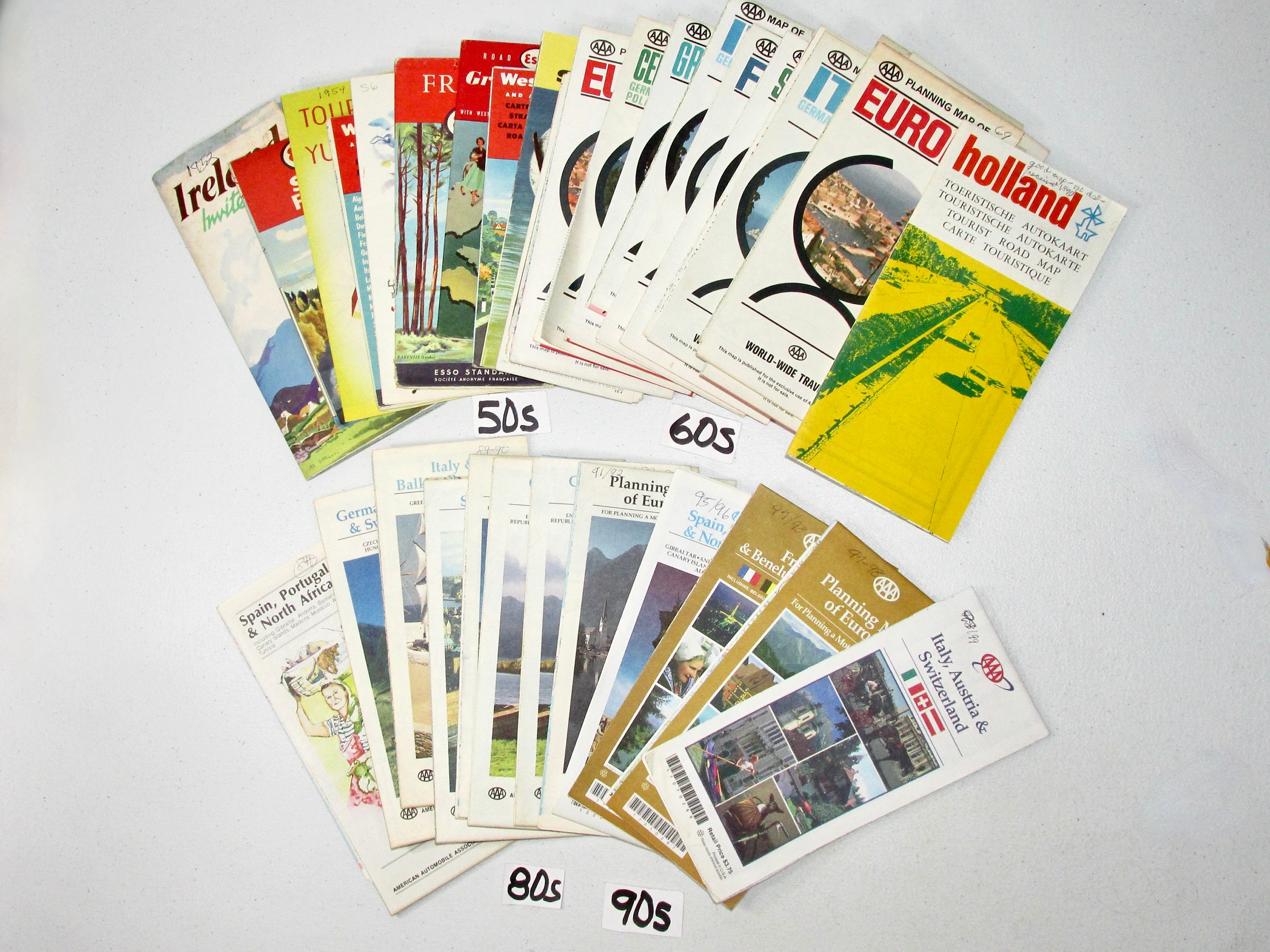 Europe Road Maps Oil Touring Vintage Road Spain France Italy Great ...