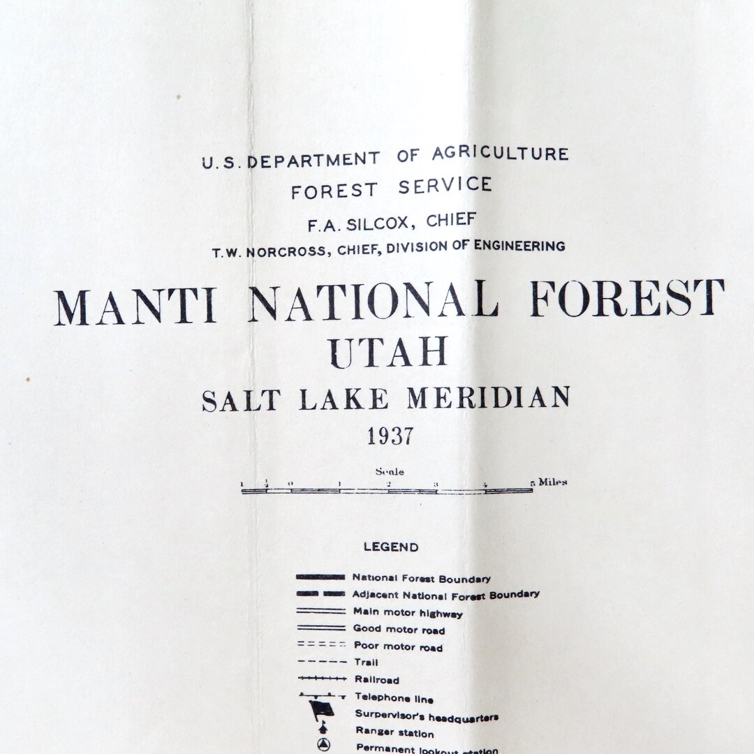 Utah Manti National Forest Map State Vintage Map1937 Car Park Road ...