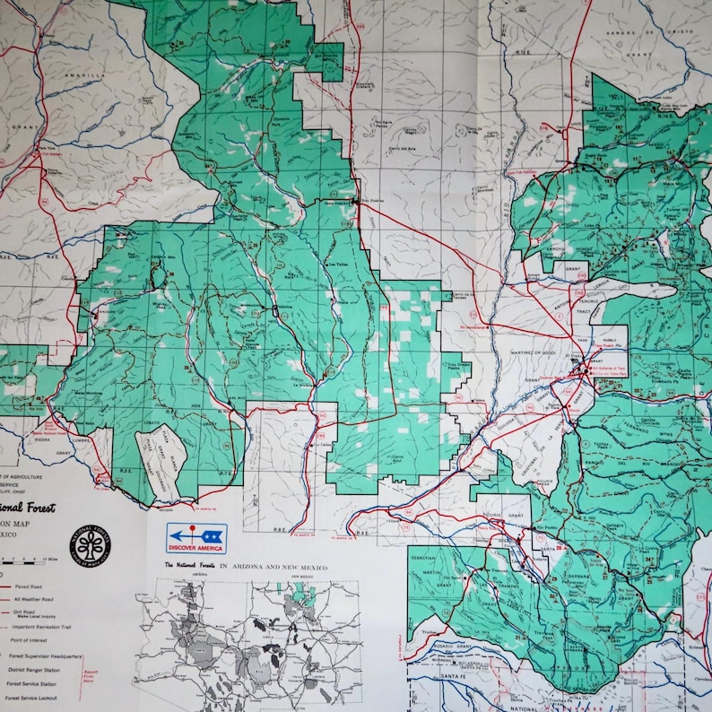 New Mexico Carson National Forest Map State Vintage Map 60s Car Park ...