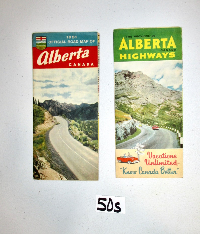 Canada Alberta Road Highway Maps Oil Gas Touring Vintage Road50s 60s ...