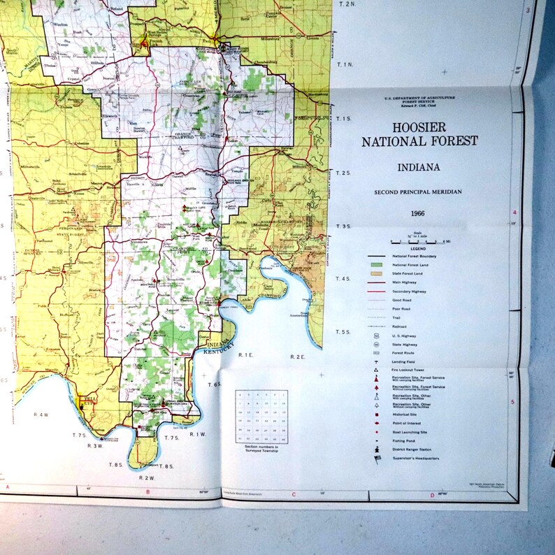 Indiana Hoosier National Forest Map State Vintage Map1966 40s 60s 50s ...